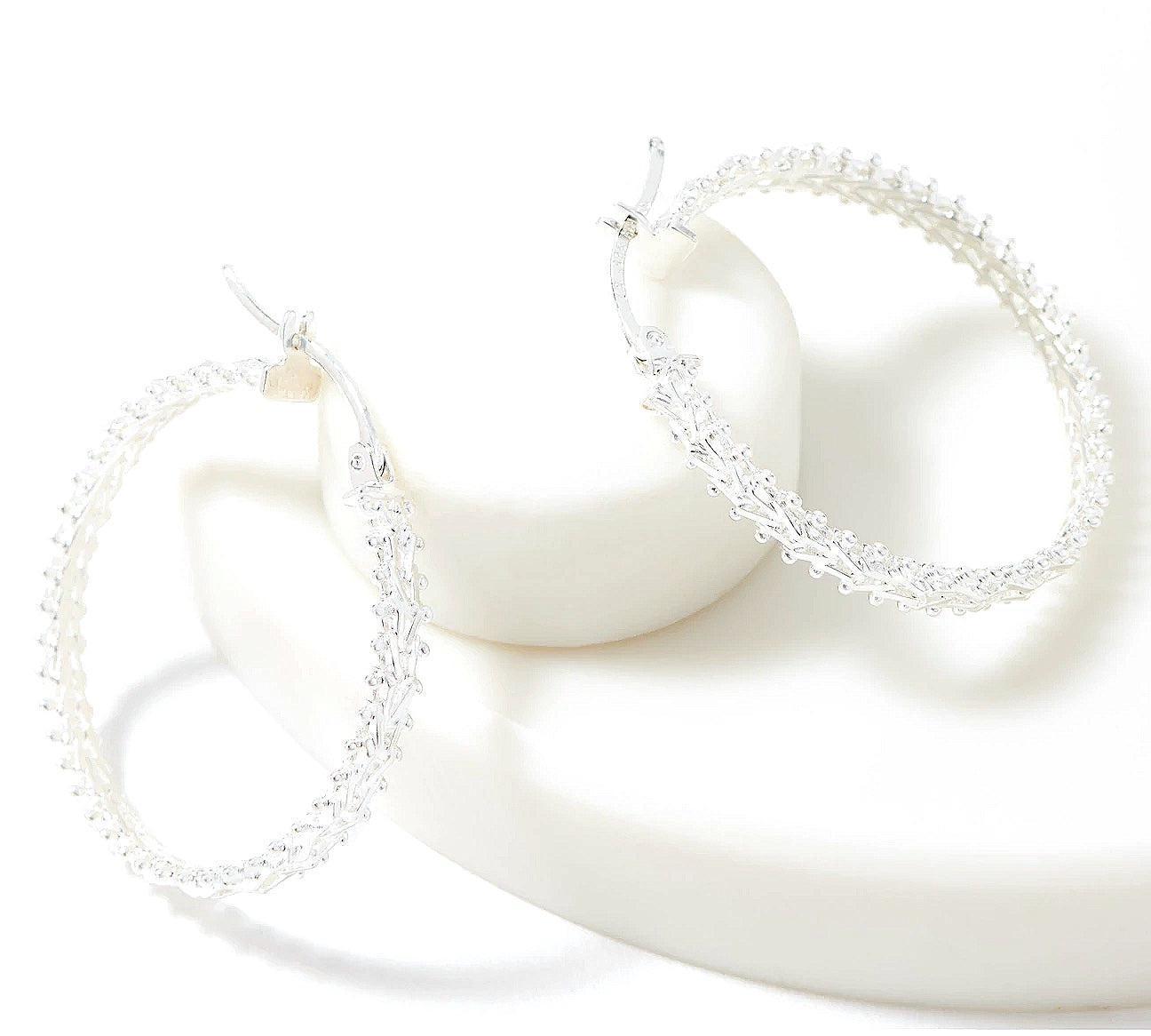 Imperial Silver Two-Row Wheat 1” Hoop Earrings - Sterling Silver ...